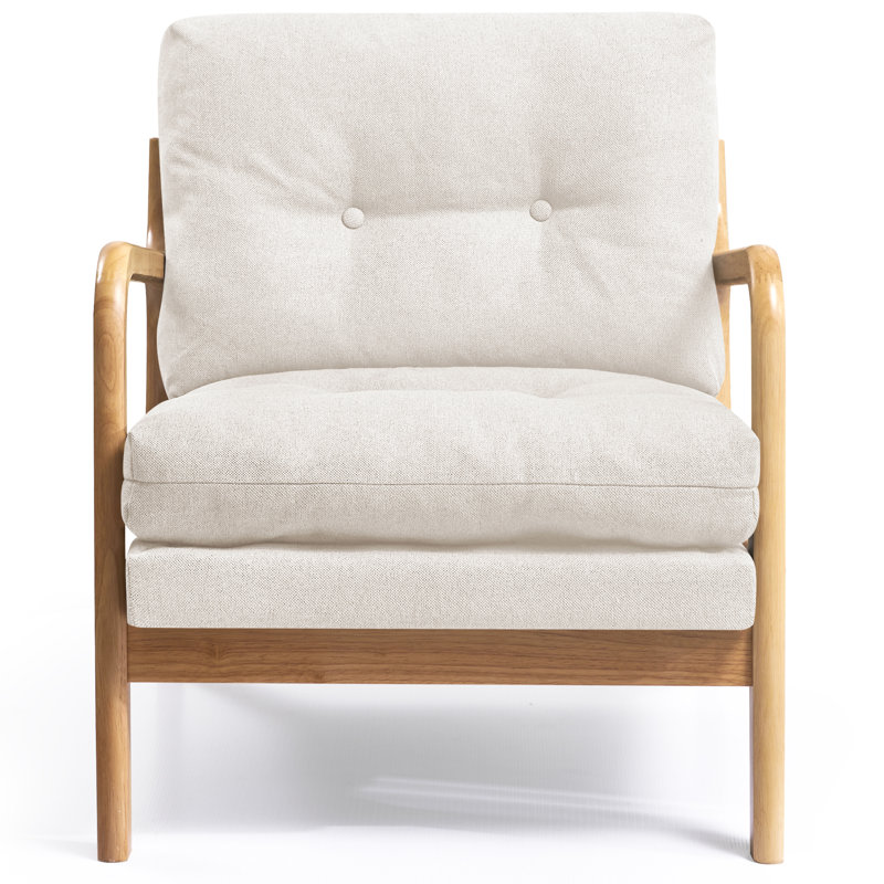 George Oliver Mid-Century Tufted Upholstered Accent Chair Linen Arm Chairs with Solid Wood Frame ...